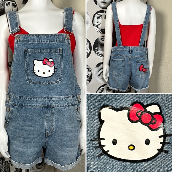 Sanrio | Jeans | Hello Kitty Denim Short Overalls W Hello Kitty ...